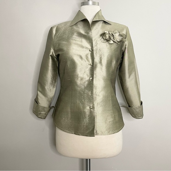 Tracy M | Tops | Tracy M All Silk 34 Sleeve French Cuff Button Up ...